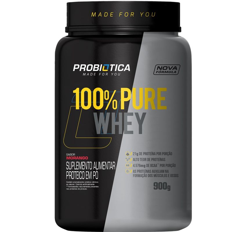100 Pure Whey Morango Probiótica 900g Redebella Redebella